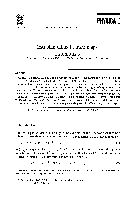 (PDF) Escaping orbits in trace maps