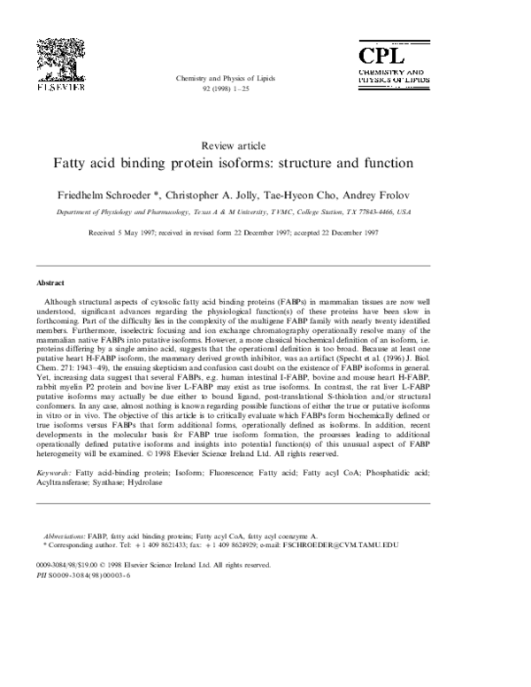 (PDF) Fatty acid binding protein isoforms: structure and function