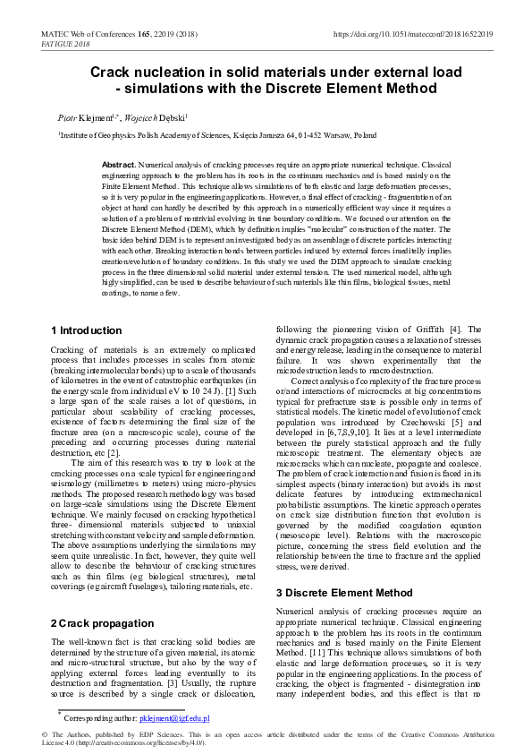 (PDF) Crack nucleation in solid materials under external load - simulations with the Discrete ...