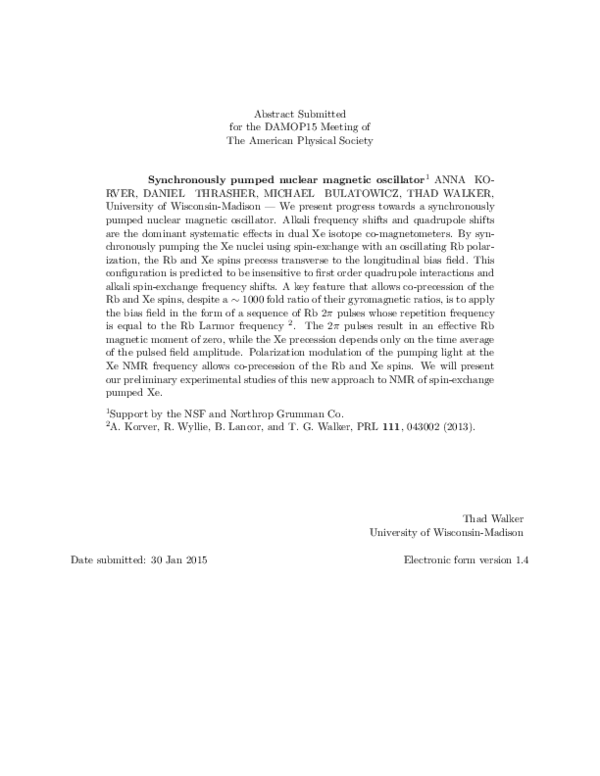 (PDF) Synchronously pumped nuclear magnetic oscillator