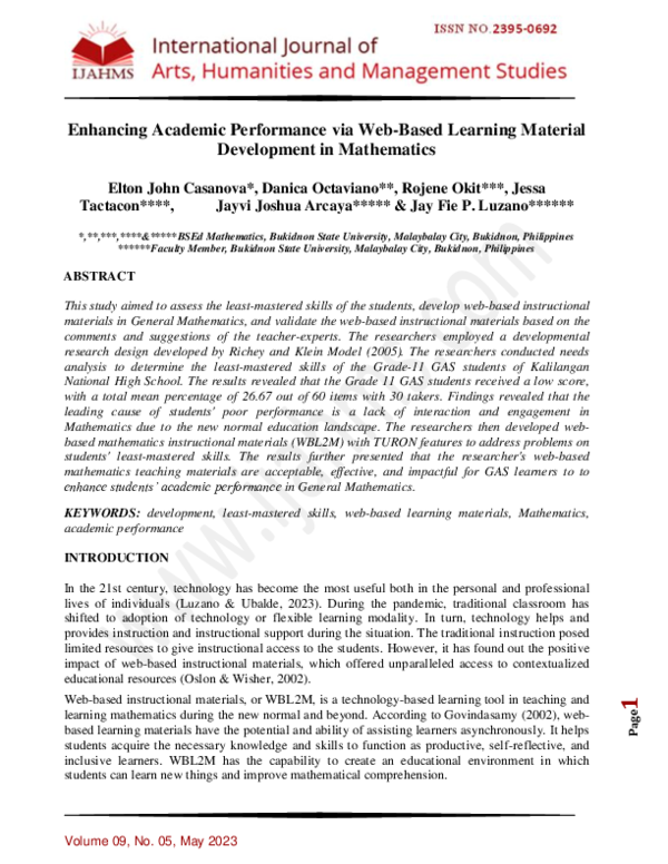 (PDF) Enhancing Academic Performance via Web-Based Learning Material Development in Mathematics