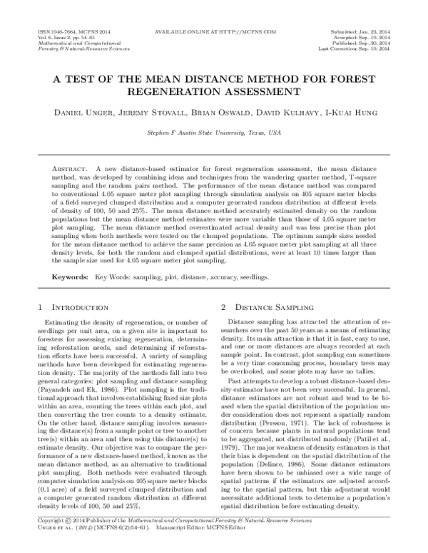 (PDF) A Test of the Mean Distance Method for Forest Regeneration Assessment