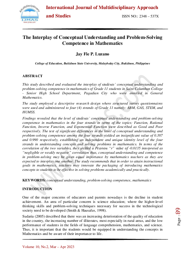 (PDF) The Interplay of Conceptual Understanding and Problem-Solving ...
