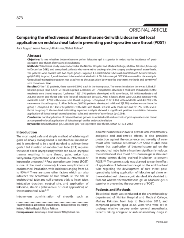 (PDF) Comparing the effectiveness of Betamethasone Gel with Lidocaine ...