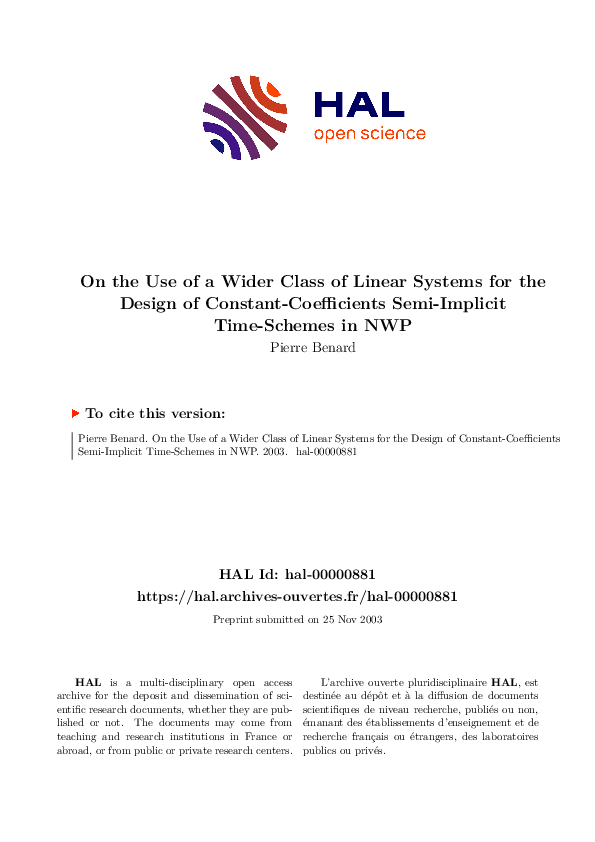 (PDF) On the Use of a Wider Class of Linear Systems for the Design of Constant-Coefficients Semi ...