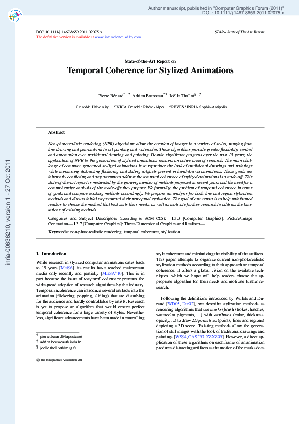 (PDF) State-of-the-Art Report on Temporal Coherence for Stylized Animations
