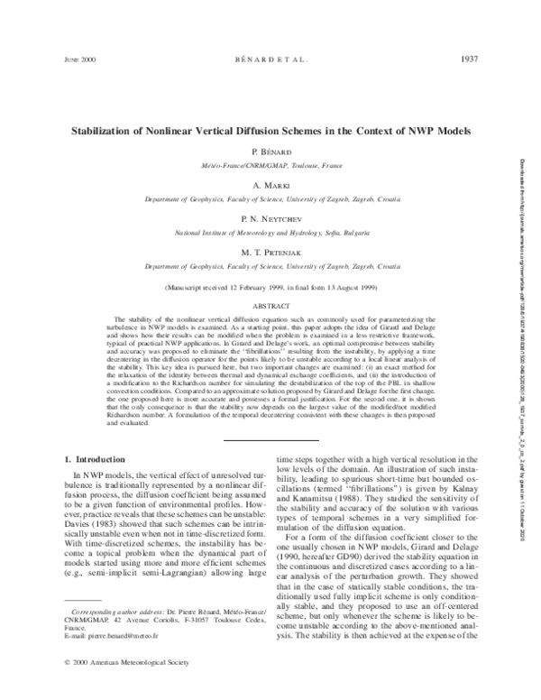 (PDF) Stabilization of Nonlinear Vertical Diffusion Schemes in the Context of NWP Models