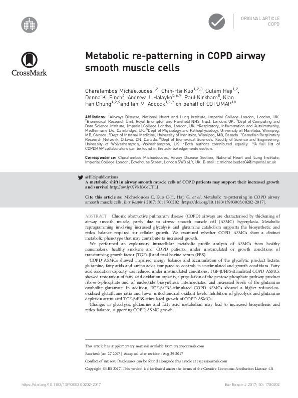 (PDF) Metabolic re-patterning in COPD airway smooth muscle cells