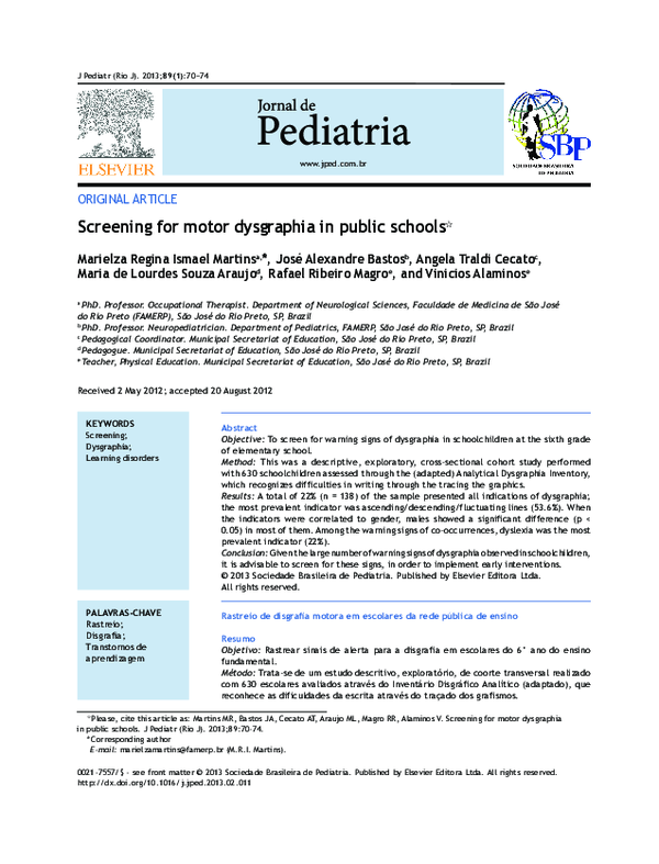 (PDF) Screening for Motor Dysgraphia in Public Schools