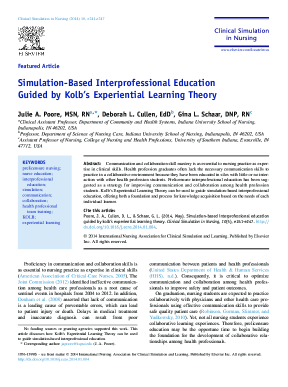(PDF) Simulation-Based Interprofessional Education Guided by Kolb's ...
