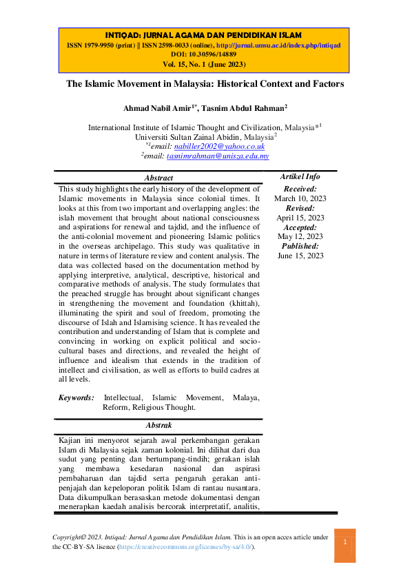 (PDF) The Islamic Movement in Malaysia: Historical Context and Factors