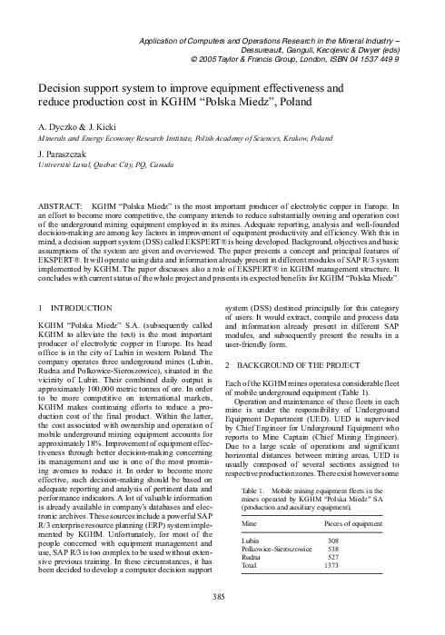 (PDF) Decision support system to improve equipment effectiveness and reduce production cost in ...