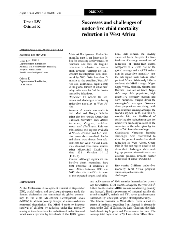 (PDF) Successes and challenges of under-five child mortality reduction ...