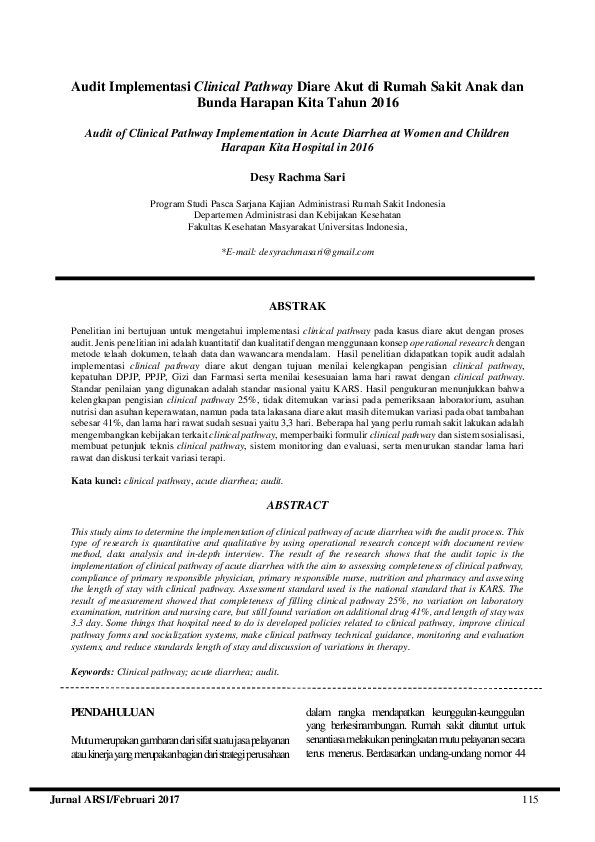 (PDF) Audit Implementasi Clinical Pathway Diare Akut di Rumah Sakit ...