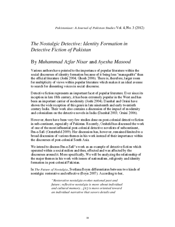 (PDF) The Nostalgic Detective: Identity formation in Detective Fiction ...