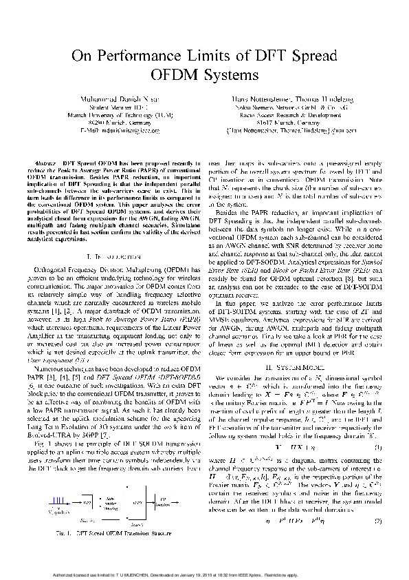Pdf On Performance Limits Of Dft Spread Ofdm Systems
