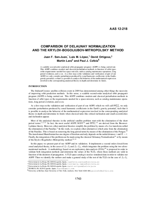 (PDF) 1743 Aas 12-218 Comparison of Delaunay Normalization and the Krylov-Bogoliubov-Mitropolsky ...