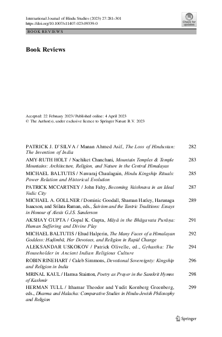 (PDF) Review of Manan Ahmed Asif's "The Loss of Hindustan"