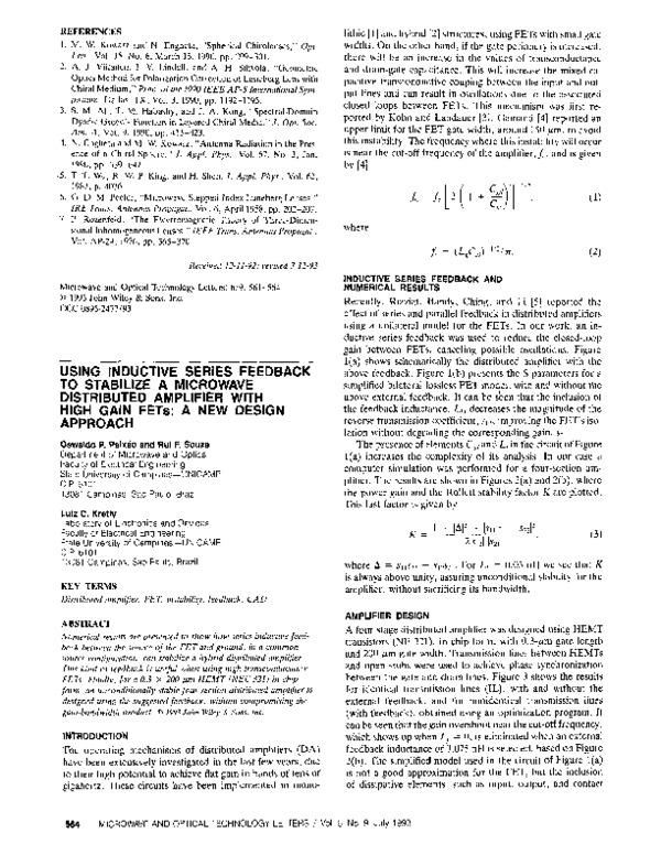 (PDF) Using inductive series feedback to stabilize a microwave distributed amplifier with high ...