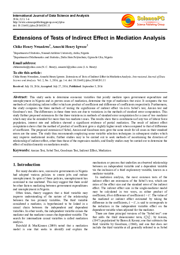 Pdf Extensions Of Tests Of Indirect Effect In Mediation Analysis