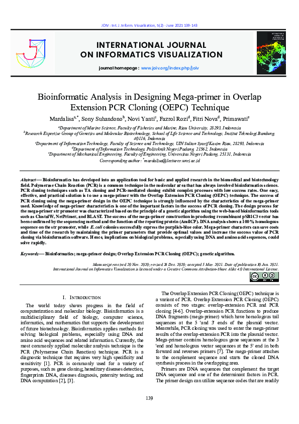 (PDF) Bioinformatic Analysis in Designing Mega-primer in Overlap ...