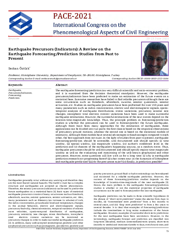 (PDF) Earthquake Precursors (Indicators): A Review on the Earthquake Forecasting/Prediction ...