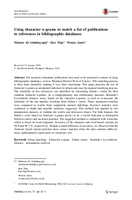 (PDF) Using character n-grams to match a list of publications to ...