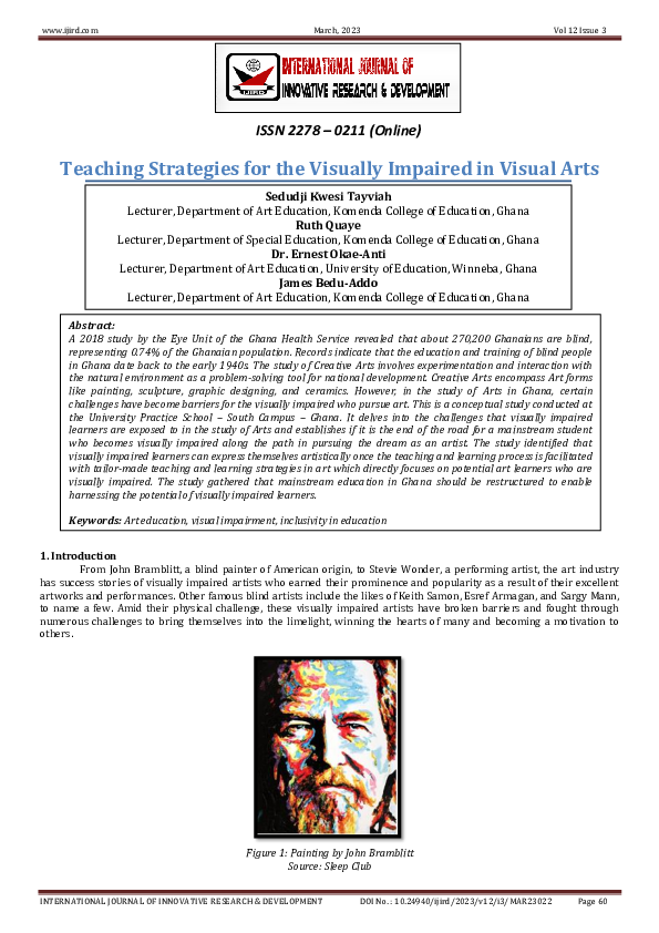 (PDF) Teaching Strategies for the Visually Impaired in Visual Arts