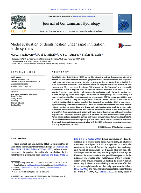 (PDF) Model evaluation of denitrification under rapid infiltration ...