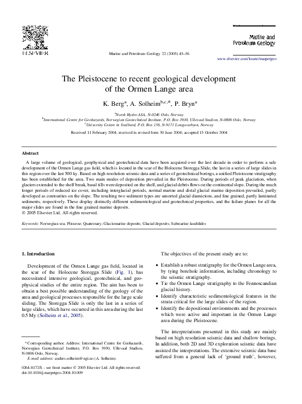 (PDF) The Pleistocene to recent geological development of the Ormen ...