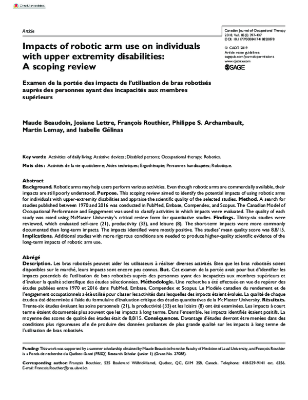 (PDF) Impacts of robotic arm use on individuals with upper extremity ...