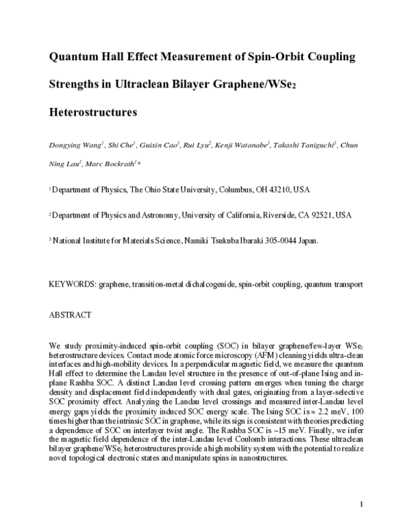 (PDF) Quantum Hall Effect Measurement of Spin–Orbit Coupling Strengths ...
