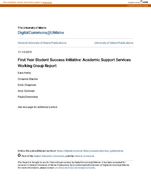 (PDF) First Year Student Success Initiative: Academic Support Services Working Group Report