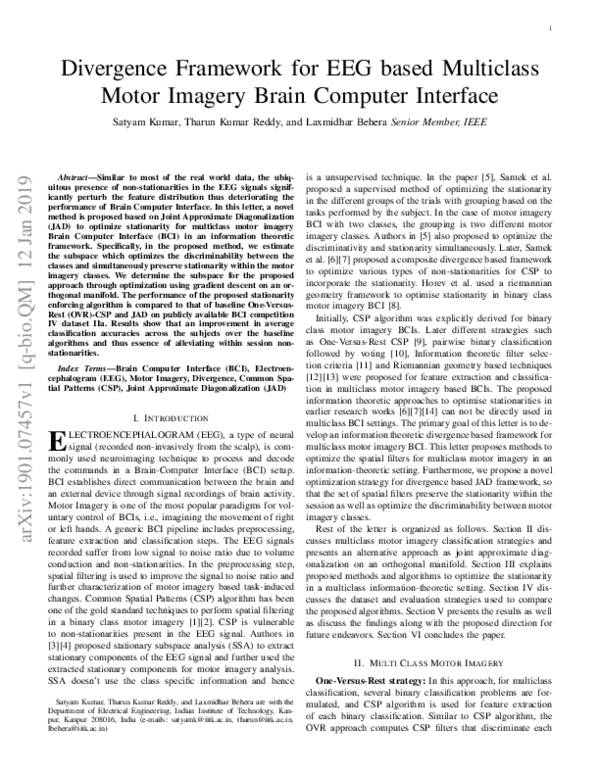 (PDF) Divergence Framework for EEG based Multiclass Motor Imagery Brain Computer Interface