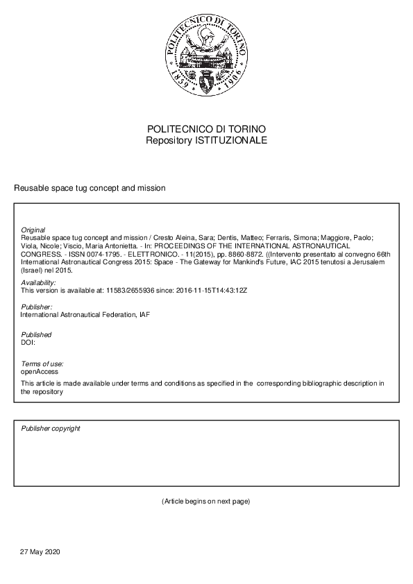 (PDF) Reusable space tug concept and mission