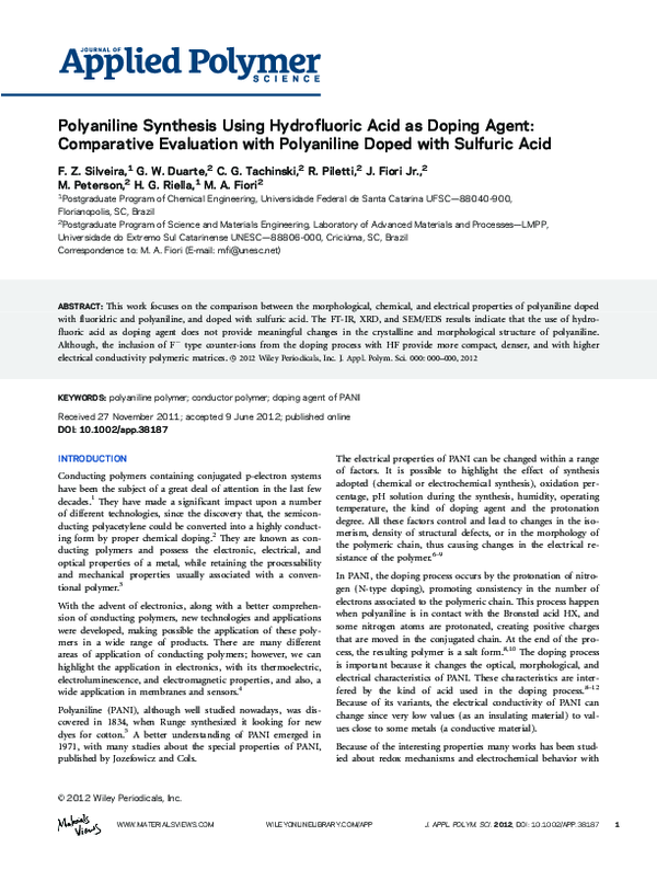 (PDF) Polyaniline synthesis using hydrofluoric acid as doping agent ...