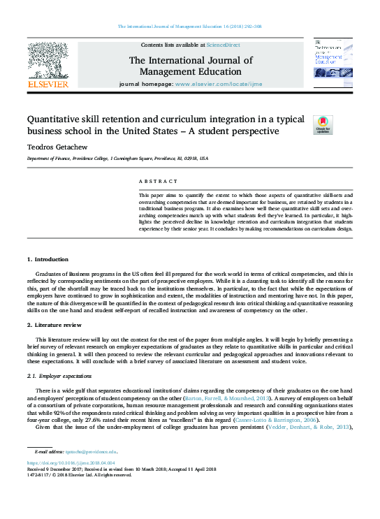 (PDF) Quantitative skill retention and curriculum integration in a ...