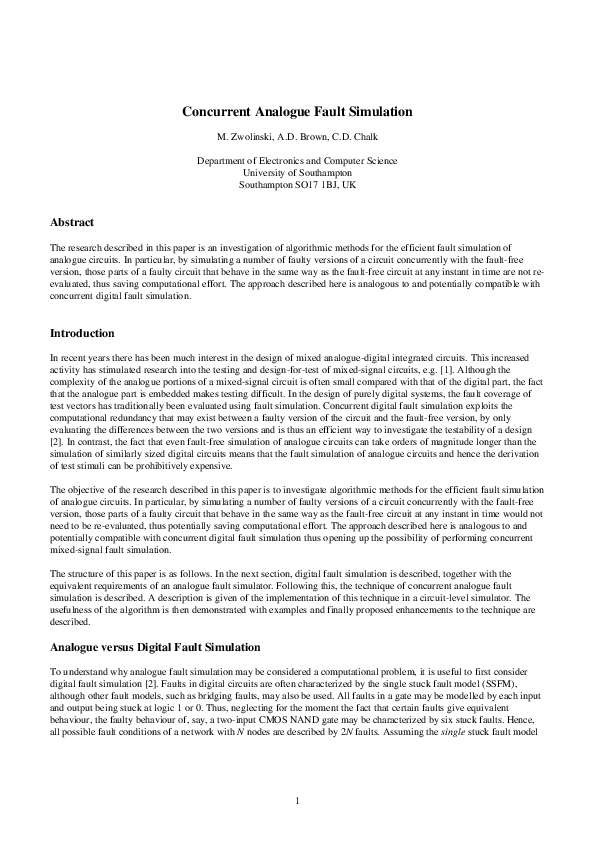 (PDF) Concurrent Analogue Fault Simulation