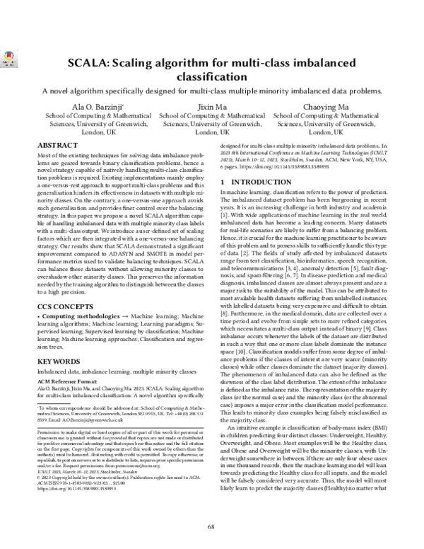 (PDF) SCALA: Scaling algorithm for multi-class imbalanced classification (PDF) SCALA: Scaling algorithm for multi-class imbalanced classification