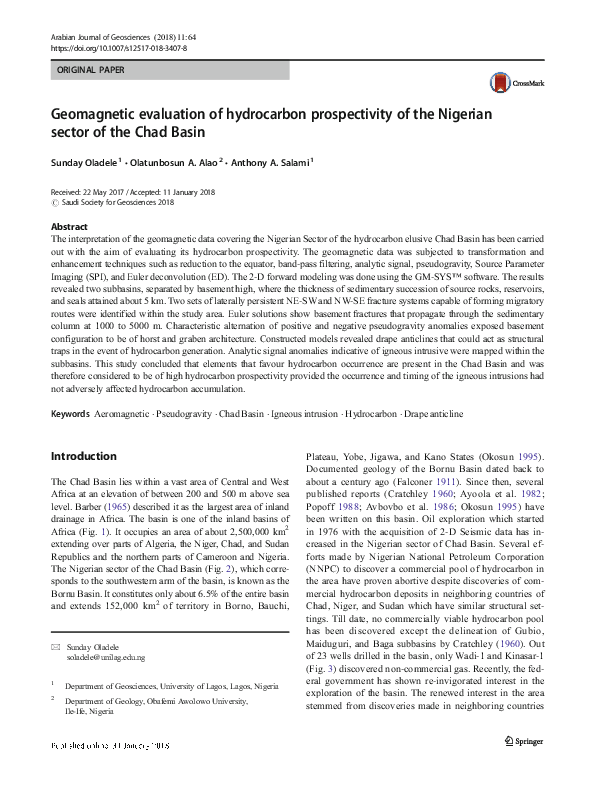(PDF) Geomagnetic evaluation of hydrocarbon prospectivity of the ...