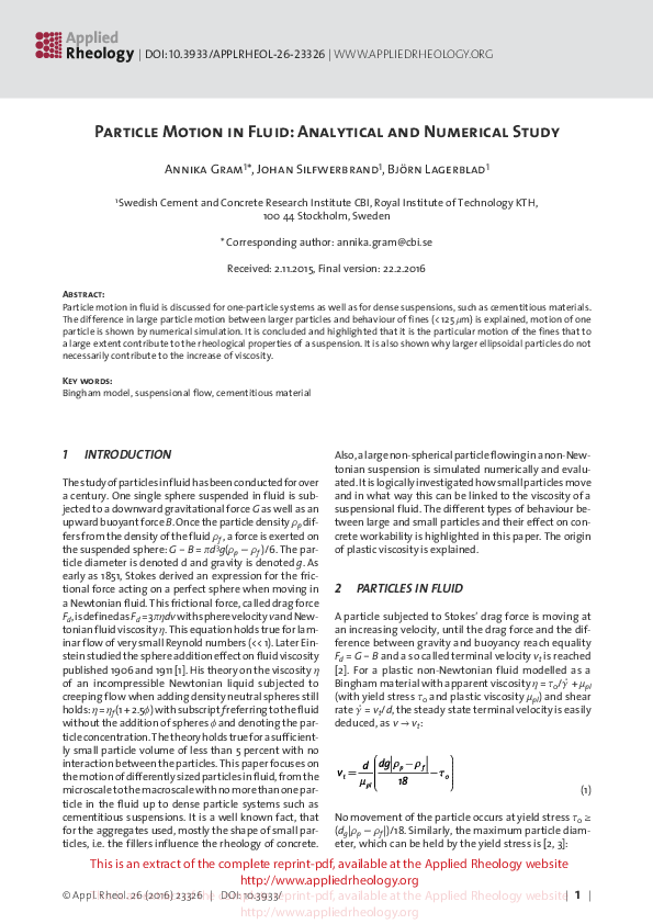 (PDF) Particle Motion in Fluid: Analytical and Numerical Study