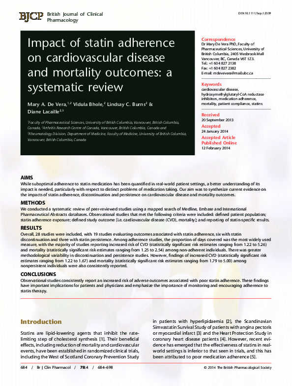 (PDF) Impact of statin adherence on cardiovascular disease and ...
