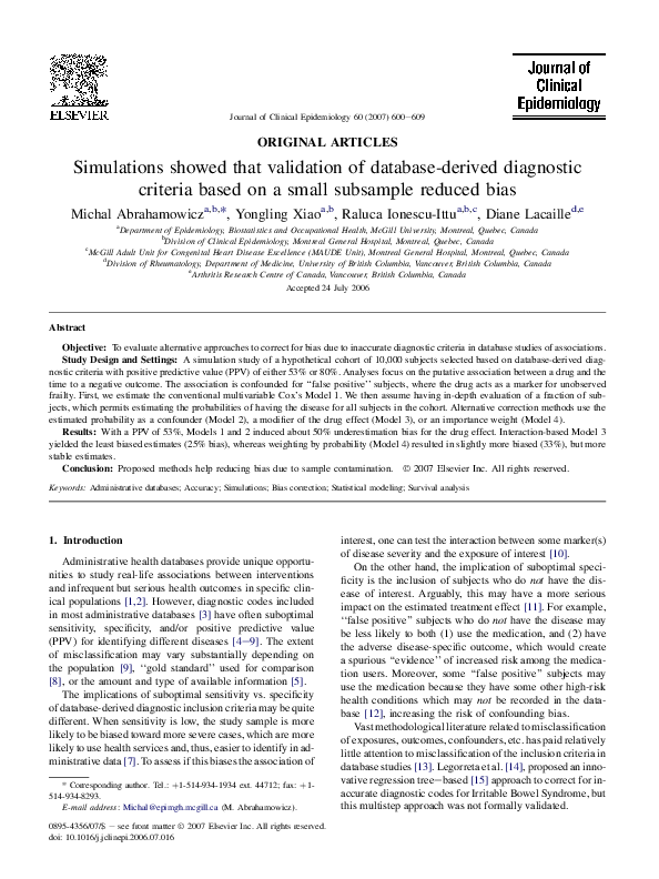 (PDF) Simulations showed that validation of database-derived diagnostic ...