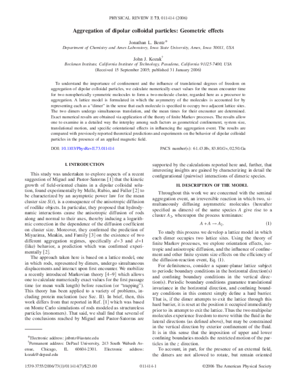 (PDF) Aggregation of dipolar colloidal particles: Geometric effects