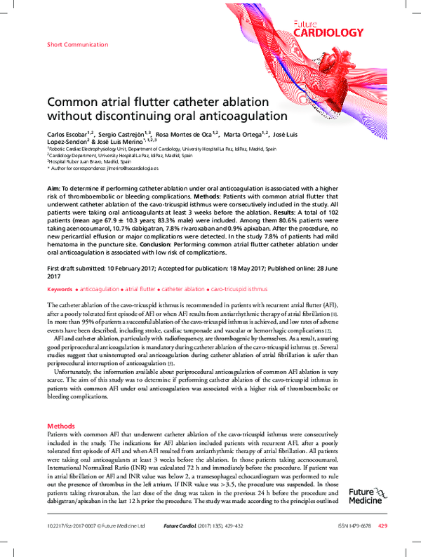 (PDF) Common atrial flutter catheter ablation without discontinuing ...