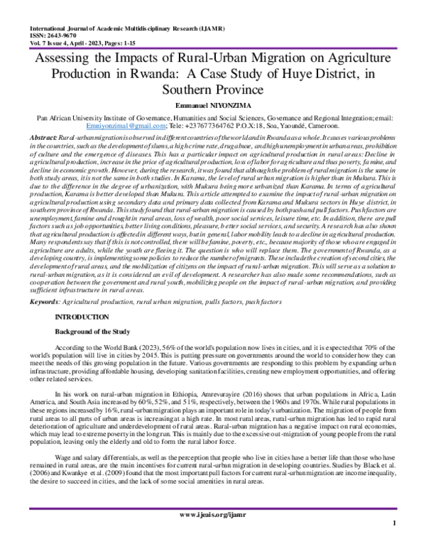 (PDF) Assessing the Impacts of Rural-Urban Migration on Agriculture ...