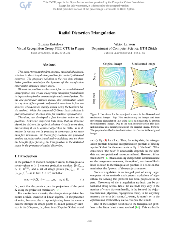 (PDF) Radial Distortion Triangulation | Zuzana Kukelova - Academia.edu