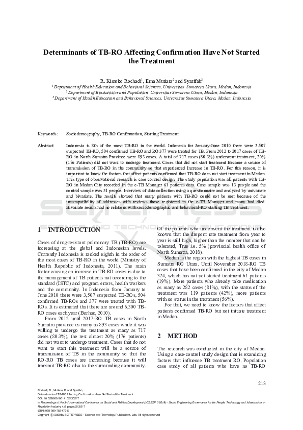 (PDF) Determinants of TB-RO Affecting Confirmation Have Not Started the ...
