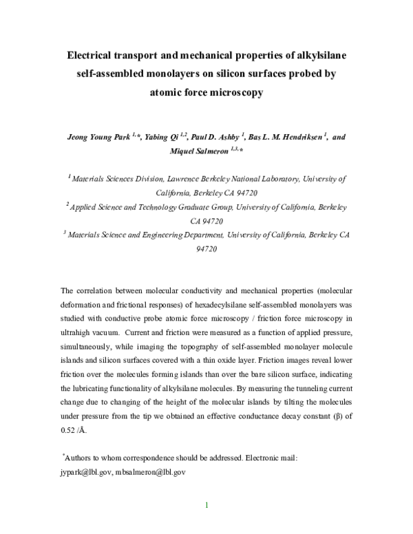 (PDF) Electrical transport and mechanical properties of alkylsilane ...