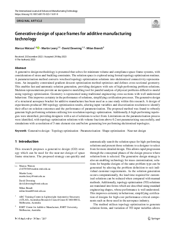 (PDF) Generative design of space frames for additive manufacturing technology